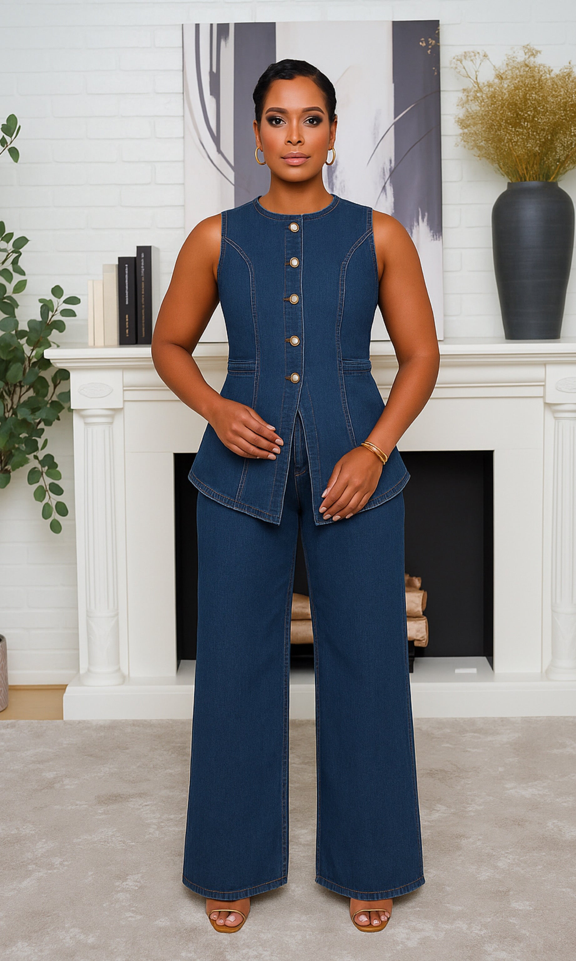 Daphne Denim Pants Set:FINAL SALE – Trésor Caché Boutique